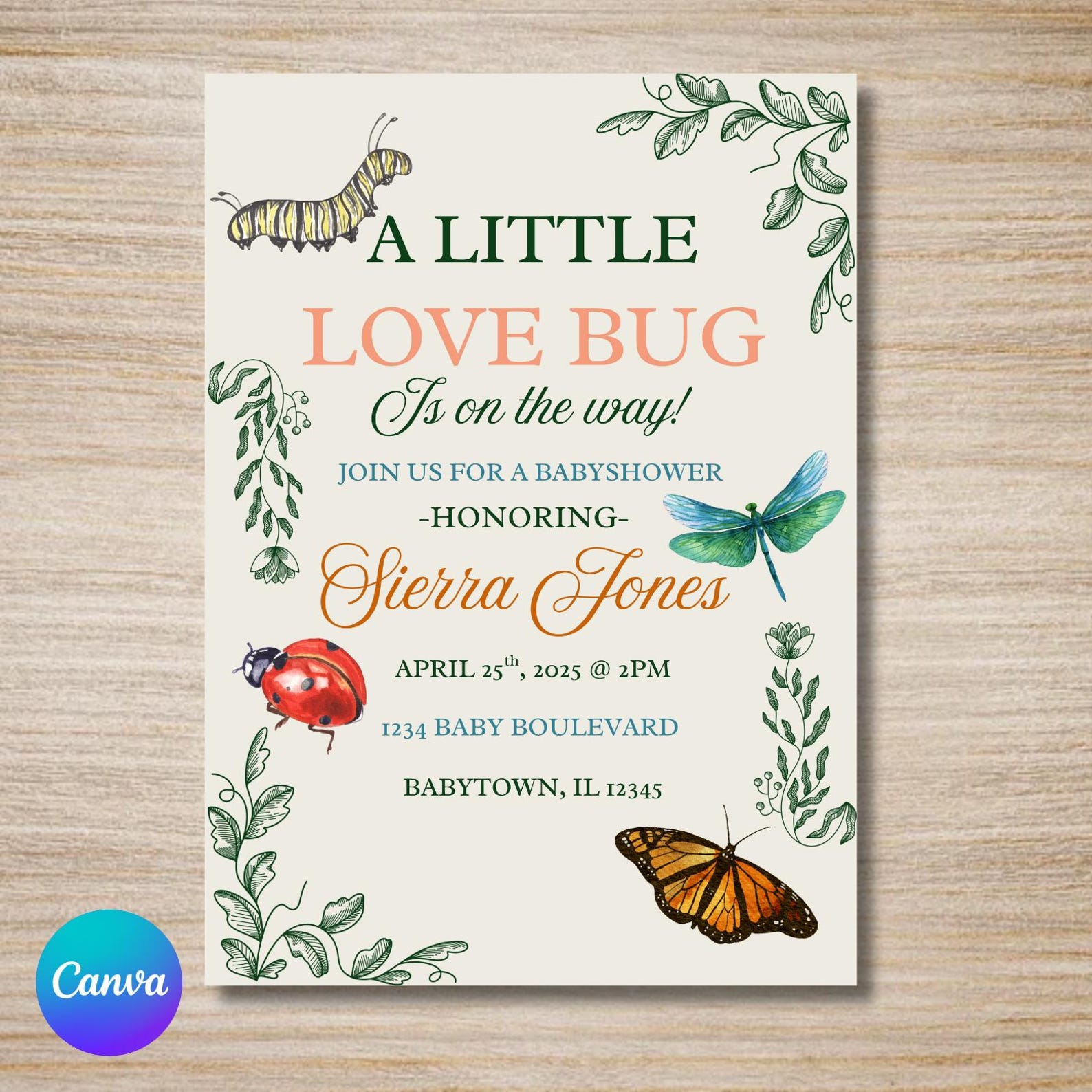 Editable Little Love Bug Baby Shower Invitation, Blue Little Love Bug ...