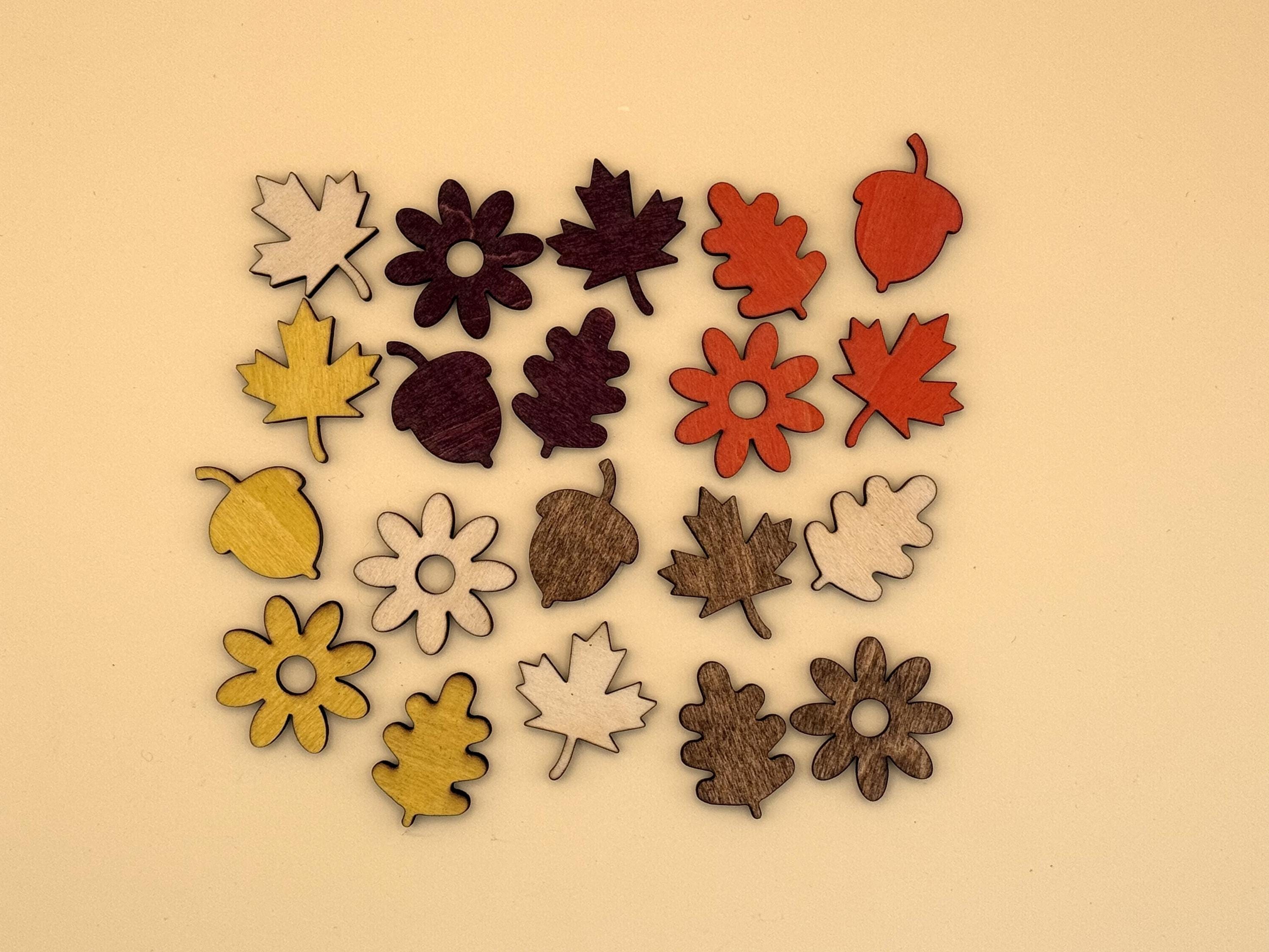 150 Tiny Fall Wood Pieces | Confetti, Flower, Leaves, Acorn ...