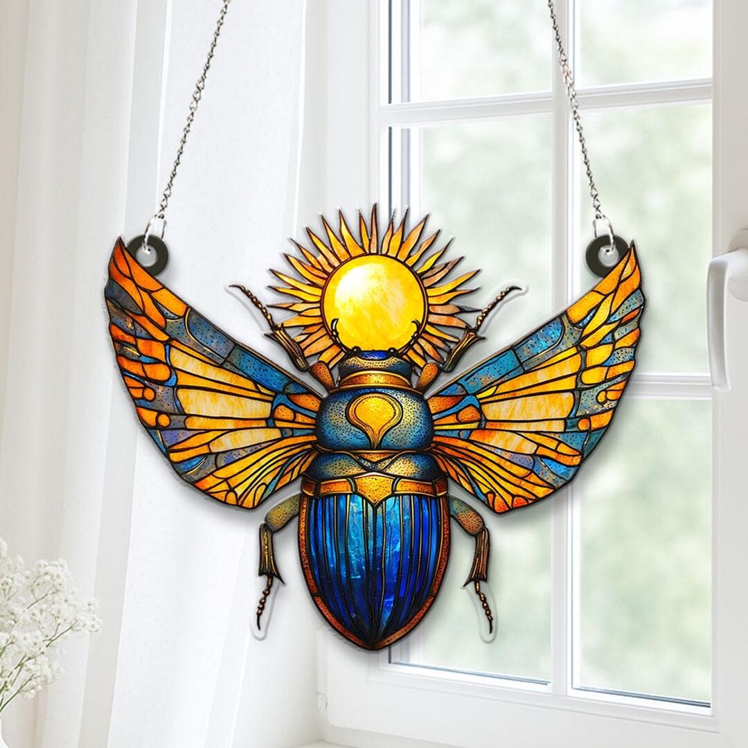 Scarab Beetle Acrylic Suncatcher, Egyptian Sun Art Window Hanging ...