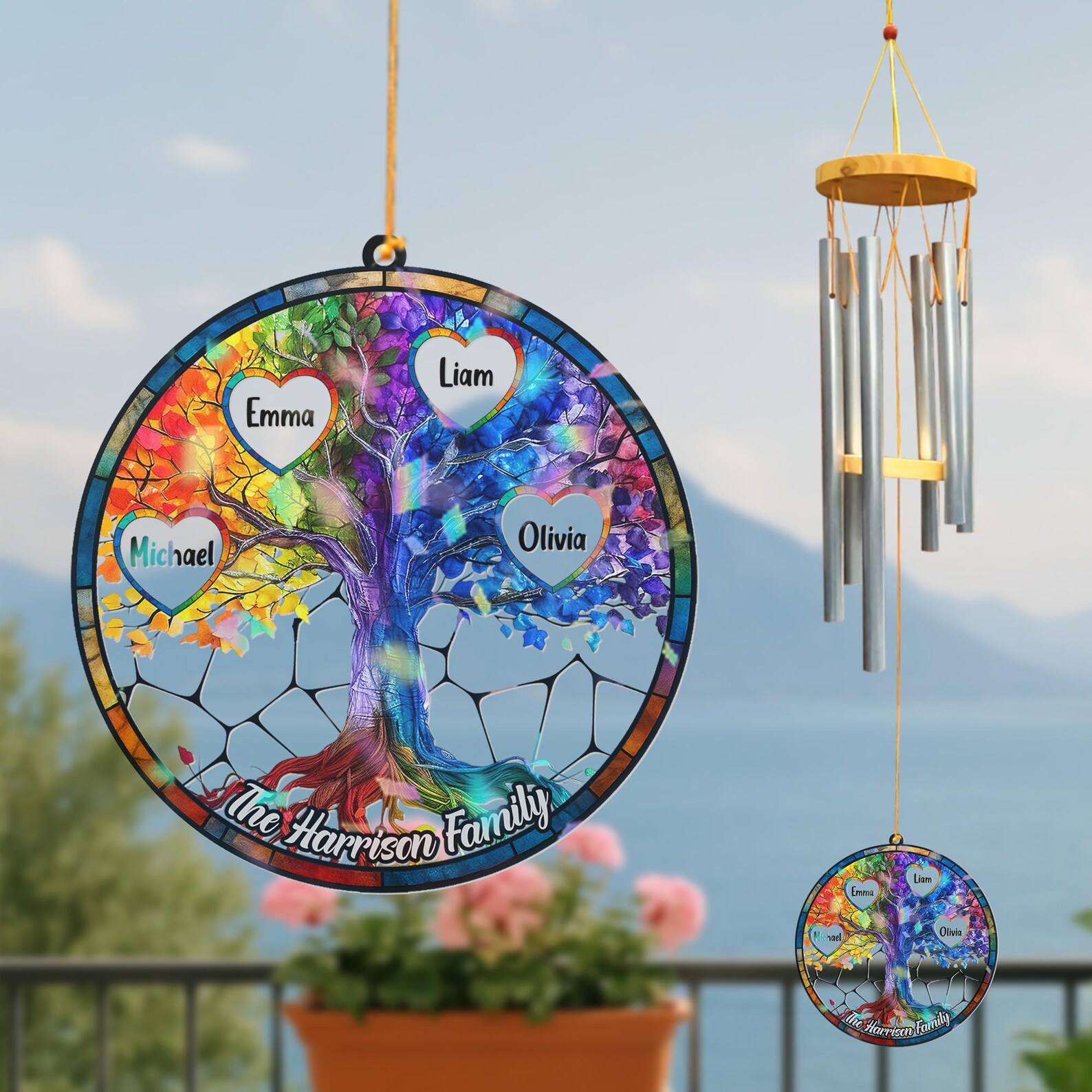 Personalized Family Tree Acrylic Wind Chime, Custom Tree Wind Chime ...