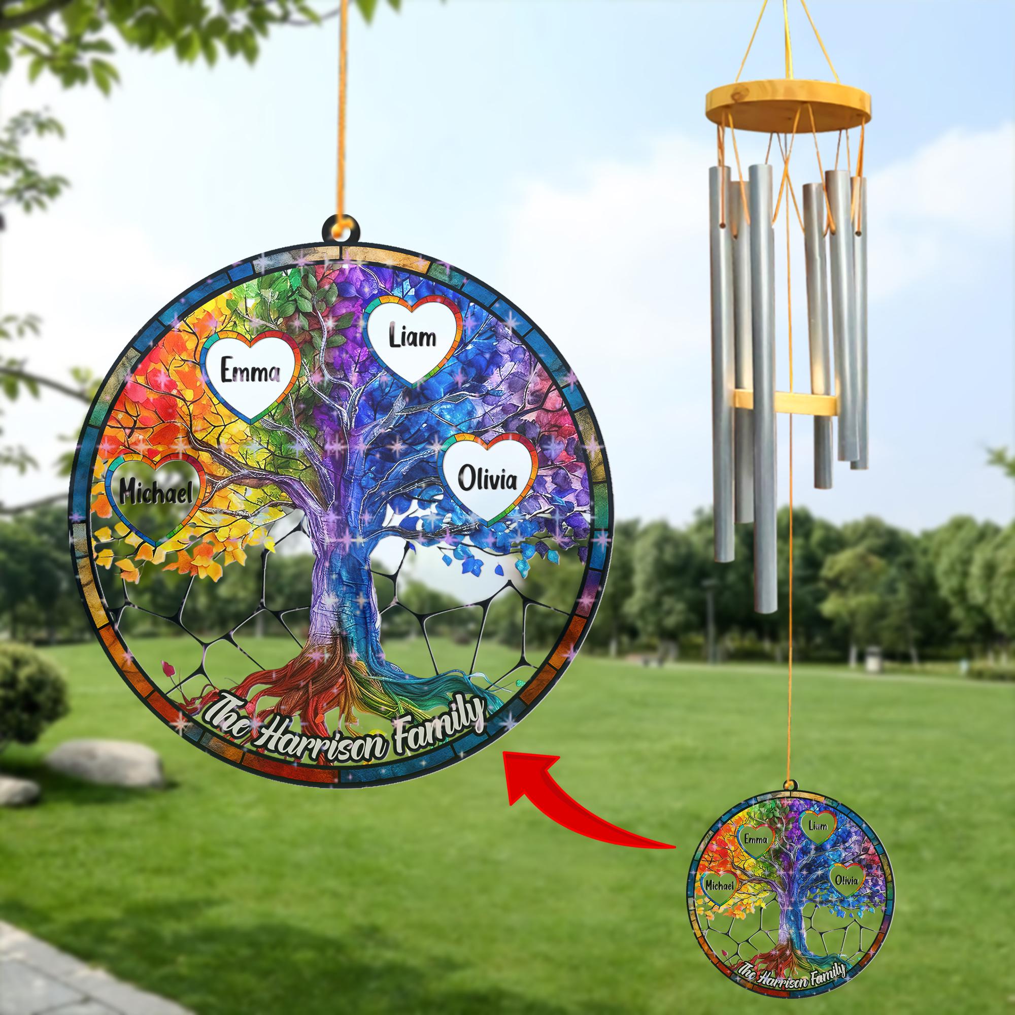 Personalized Family Tree Acrylic Wind Chime, Custom Tree Wind Chime ...