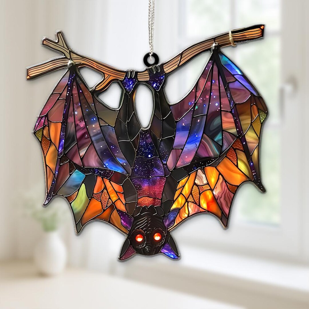 Bat Acrylic Suncatcher, Upside Down Bat Window Hanging, Halloween Bat ...