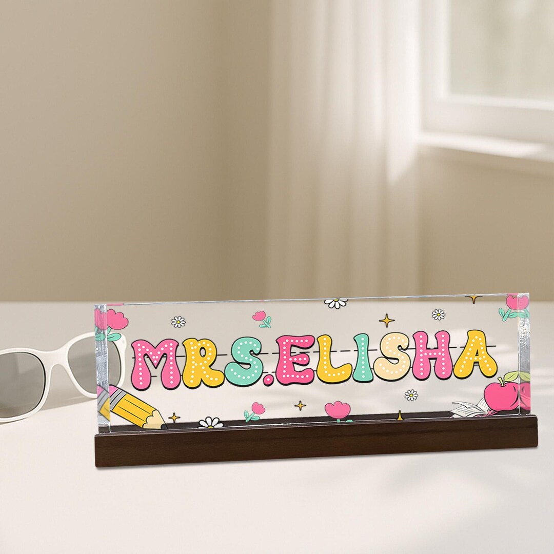 Groovy Retro Acrylic Teacher Name Plate – Personalized Desk Sign for ...