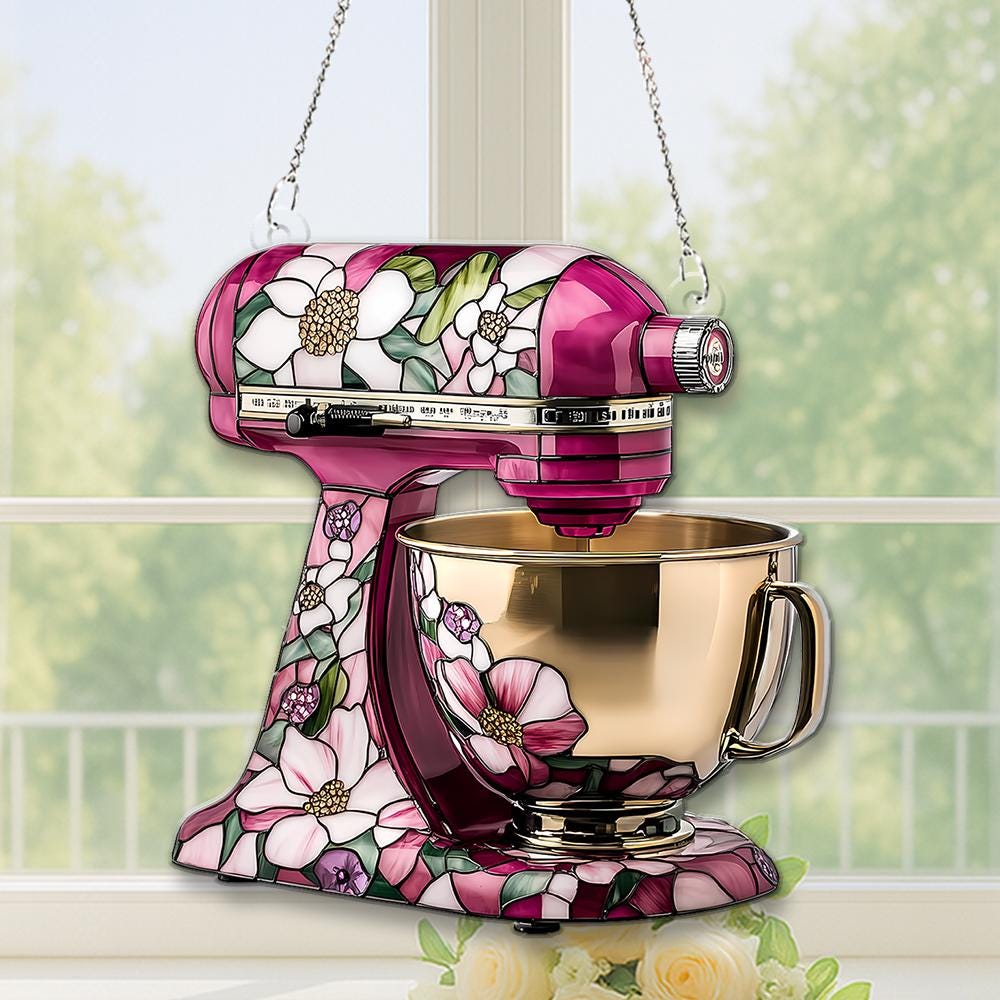 Floral Dough Mixer ACRYLIC Window Hanging, Baking Lover Decor, Floral ...