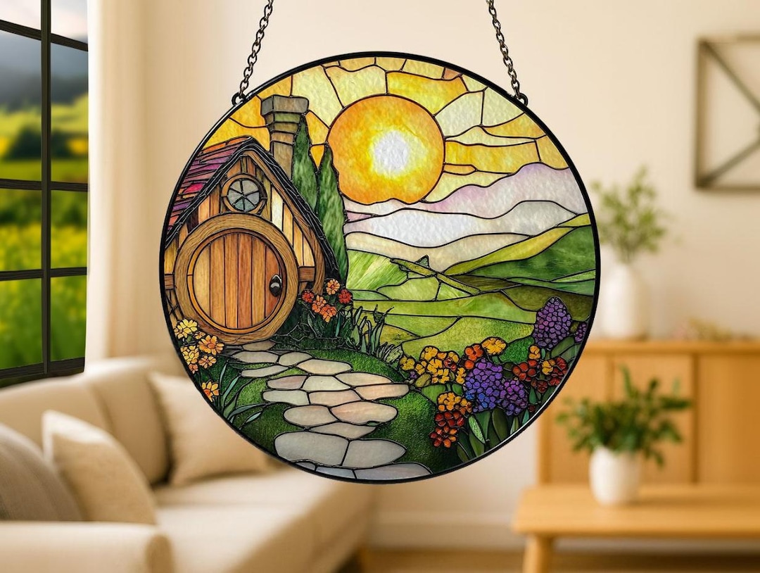 Hobbiton Shire Faux Stained Glass Suncatcher, LOTR Window Hanging, Lord ...