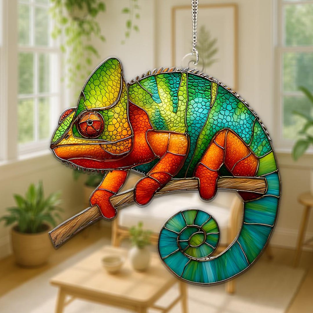 Acrylic Suncatcher Chameleon Window Hanging, Colorful Lizard Sun ...