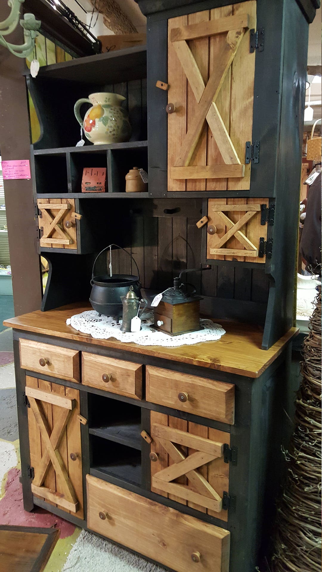 Rustic Farmhouse Hutch: Pine Stepback Cabinet, Country Cupboard - Etsy