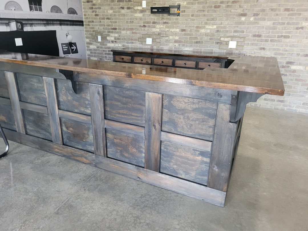 Hand Hammered Rustic L-shape Bar With Back Bar & Stools - Etsy