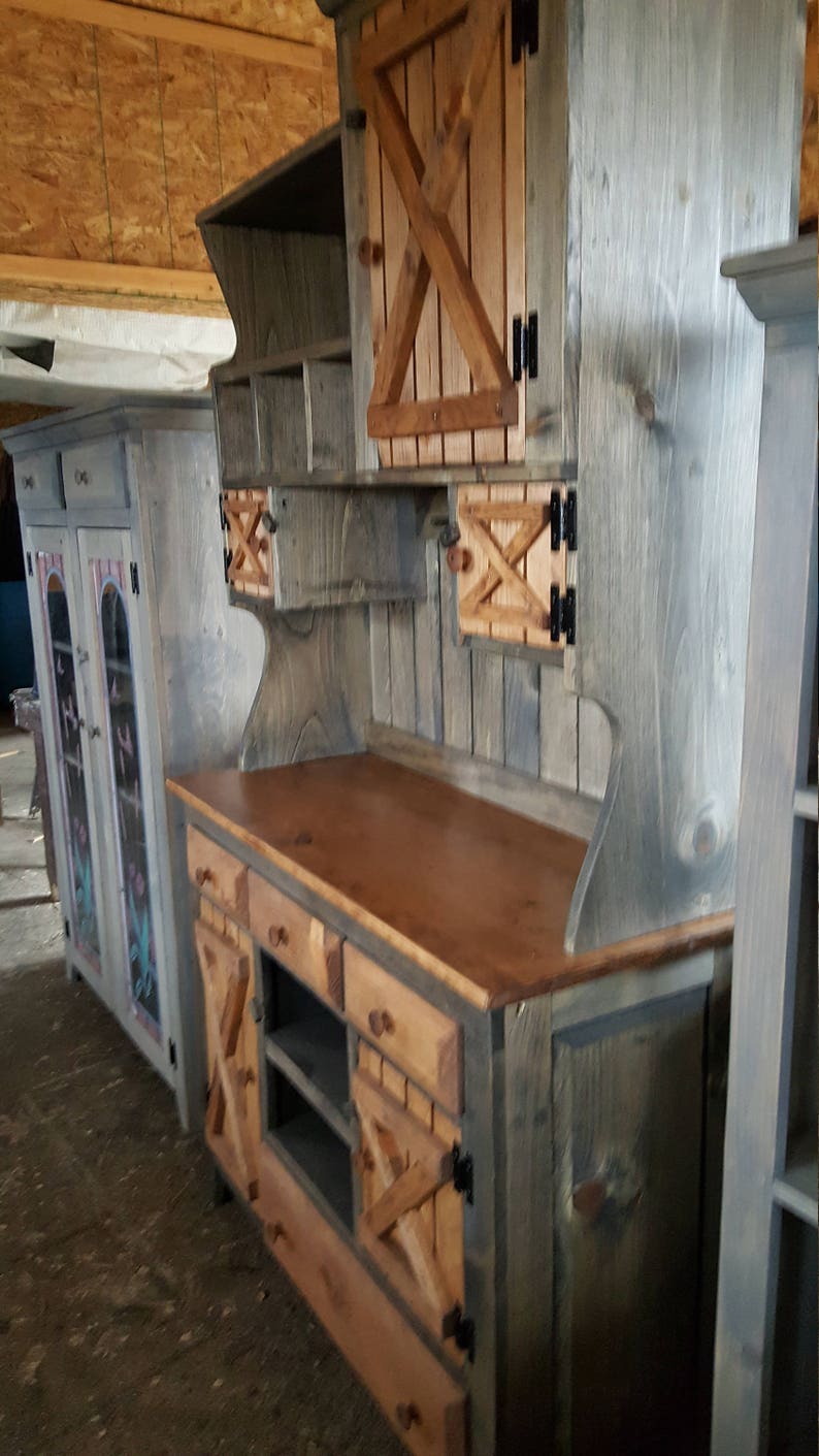 Rustic Farmhouse Step Back Cabinet: Pine Hutch Buffet - Etsy