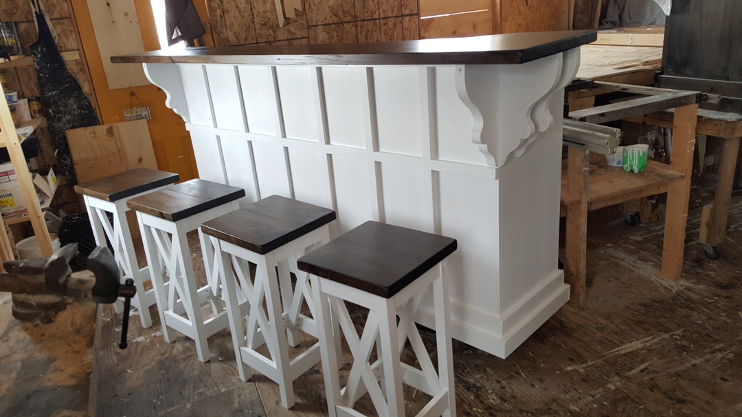 8ft White Rustic Kitchen Island With Bar Stools: Farmhouse Furniture - Etsy
