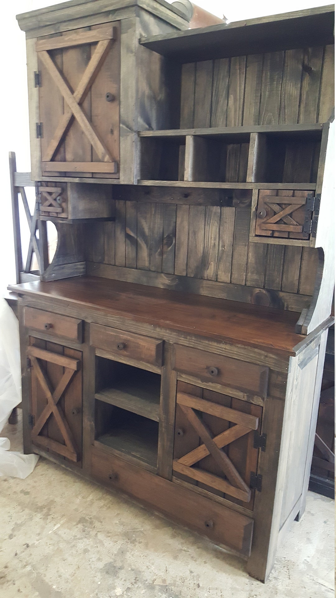 Rustic Farmhouse Step Back Cabinet: Pine Hutch Buffet - Etsy