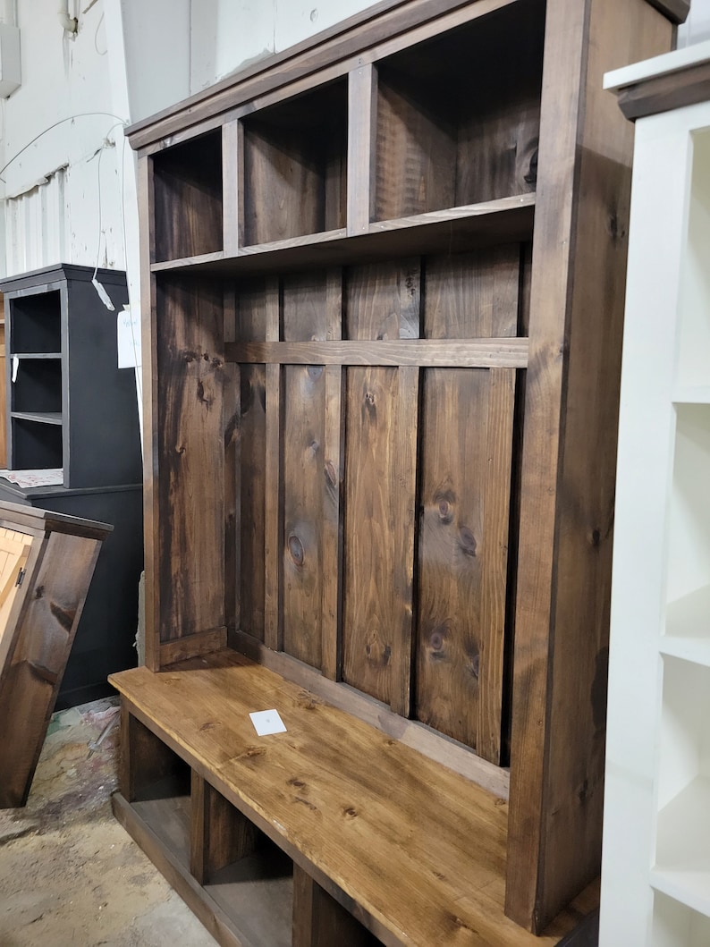 Handmade Pine Hall Tree With Bench: Rustic Farmhouse Mudroom Locker - Etsy