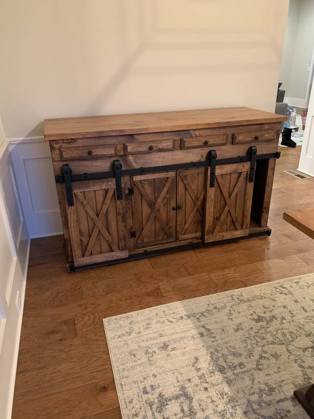 Rustic Farmhouse Buffet: Solid Wood TV Stand With Sliding Barn Doors - Etsy