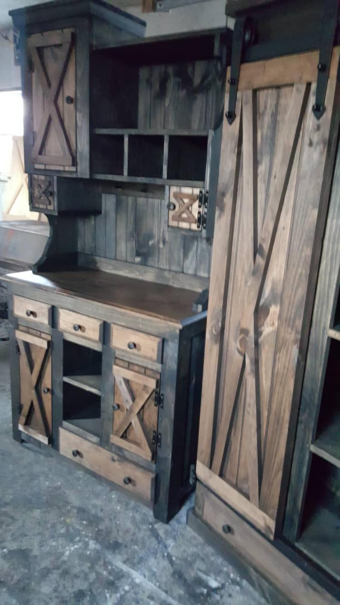 Matching Sliding Barn Door Storage Cabinet & Hutch /country | Etsy