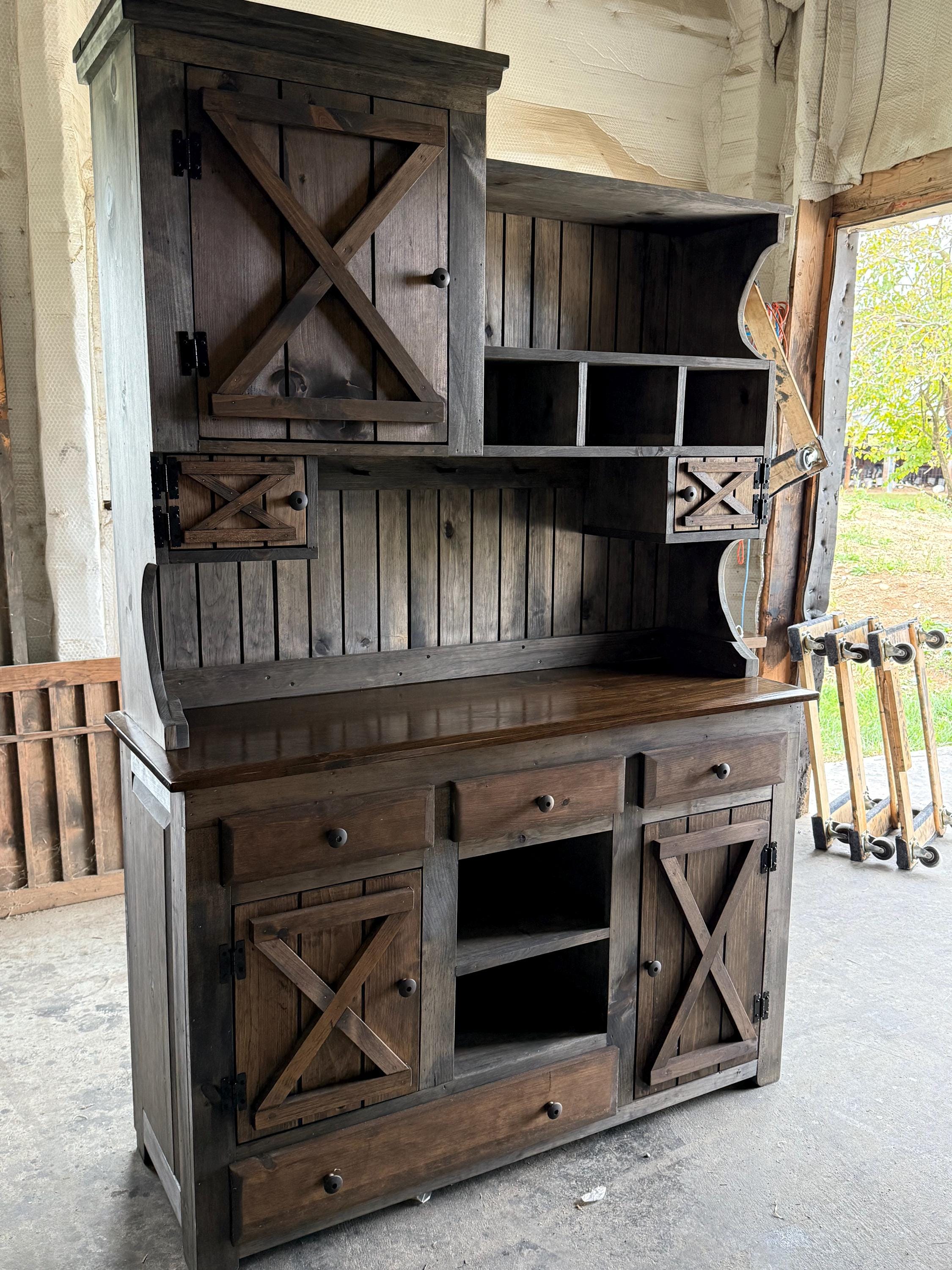 Rustic Pine Hutch: Farmhouse China Cabinet, Step Back Buffet - Etsy