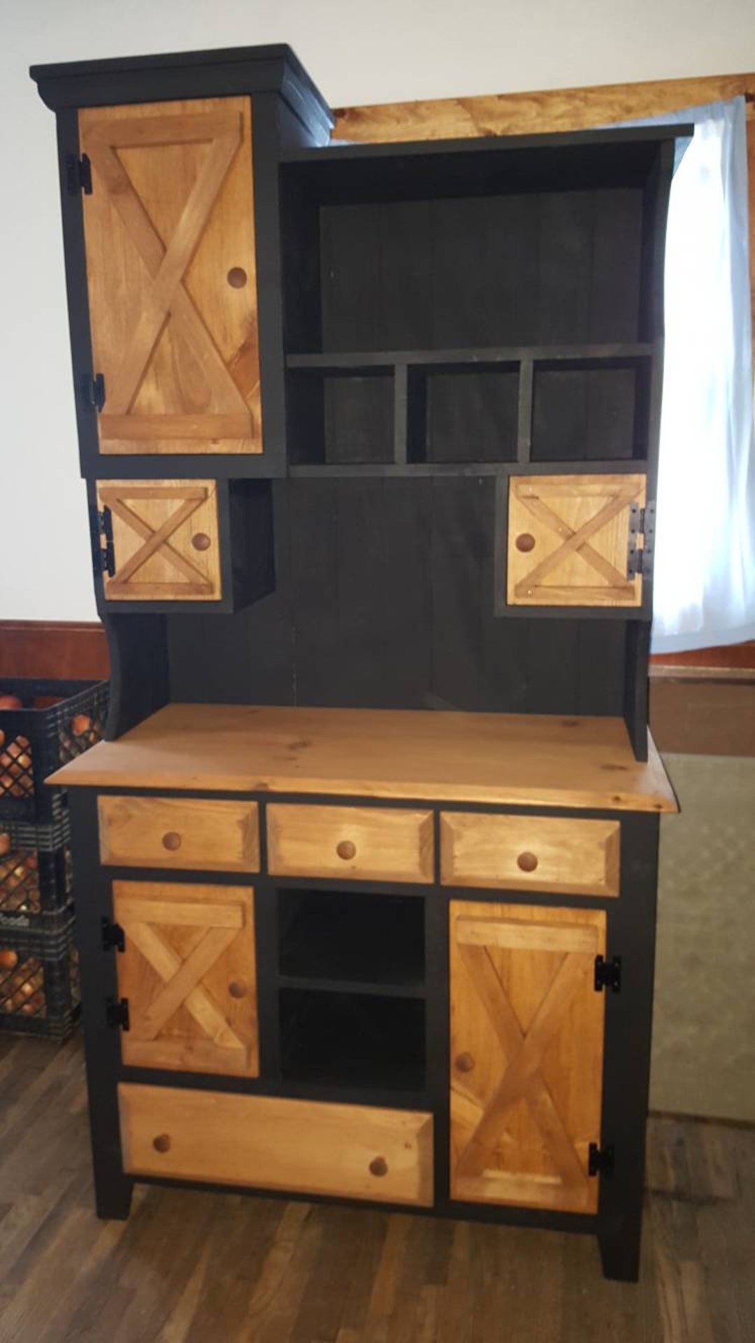 Rustic Farmhouse Hutch: Primitive Stepback Cabinet, Pine Wood - Etsy