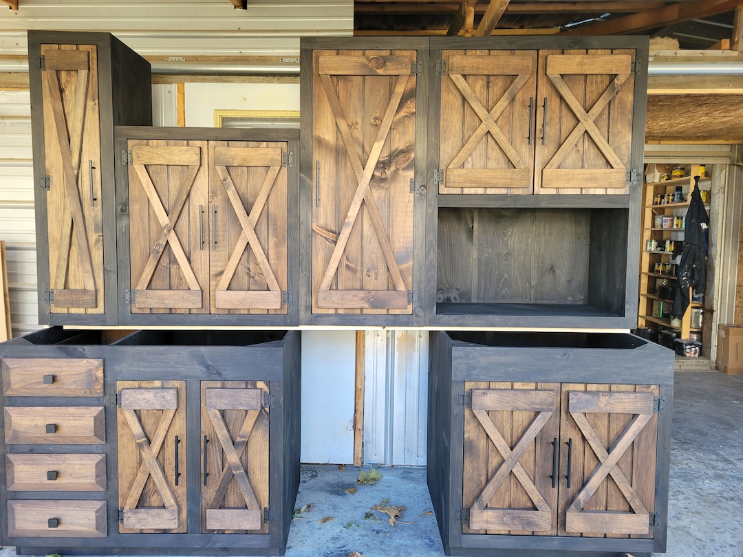 Handmade Rustic Pine Kitchen Cabinets: Modern Farmhouse Style - Etsy