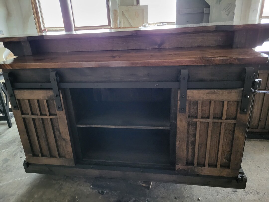 Rustic 8ft Bar: 2-tier Kitchen Island With Sliding Barn Doors - Etsy