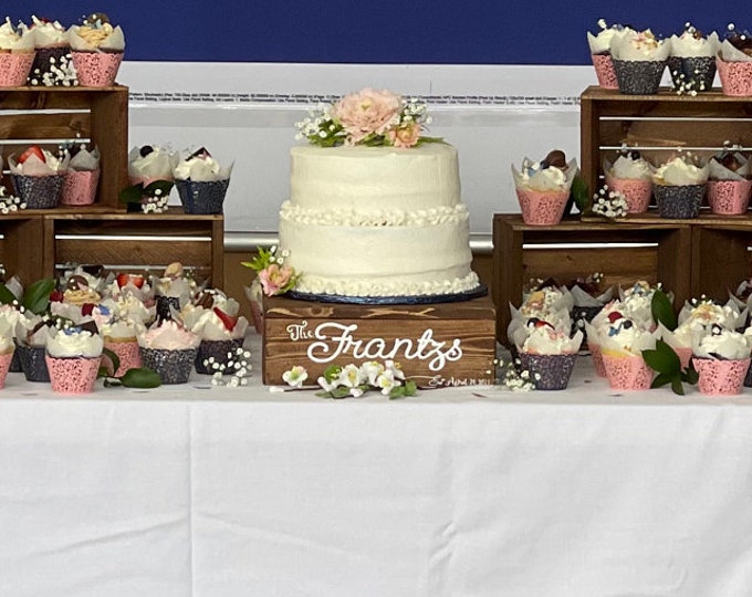 4 Tiered Rustic Reclaimed Wooden Cupcake Display Stand, Dessert Display ...