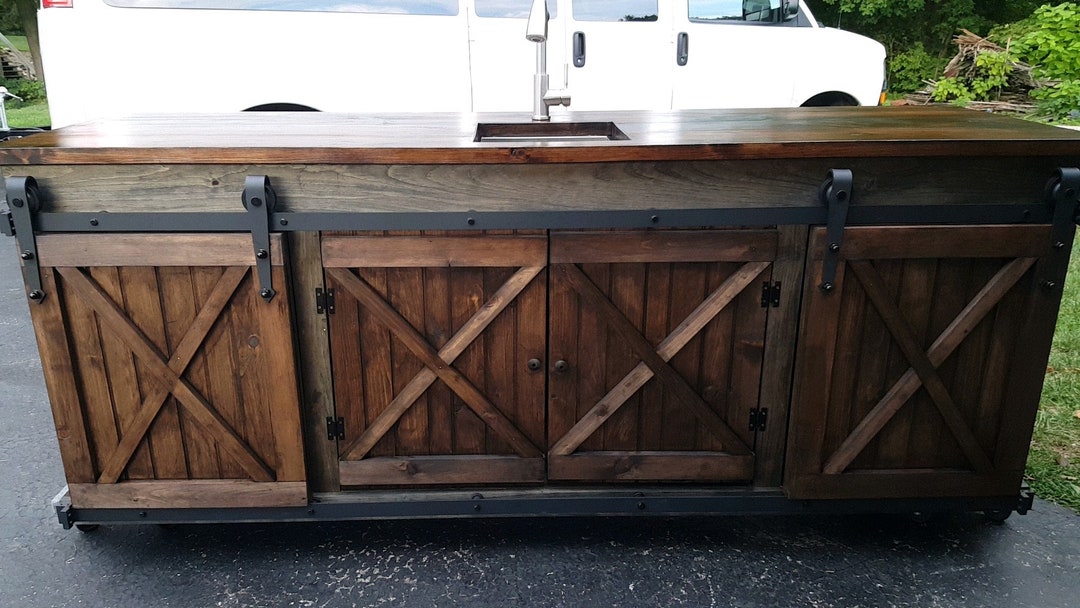 Back Bar Cabinet Furniture / With Sliding Barn Doors / Man Cave Bar ...