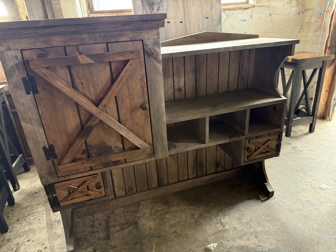 Rustic Pine Hutch: Farmhouse China Cabinet, Step Back Buffet - Etsy