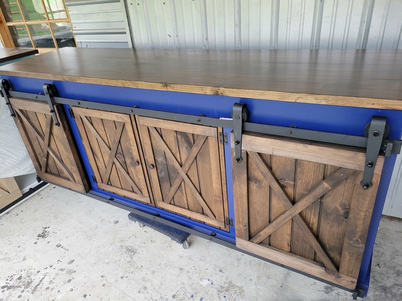 Rustic Farmhouse Bar & Back Bar With Free Stools: Solid Wood Man Cave ...