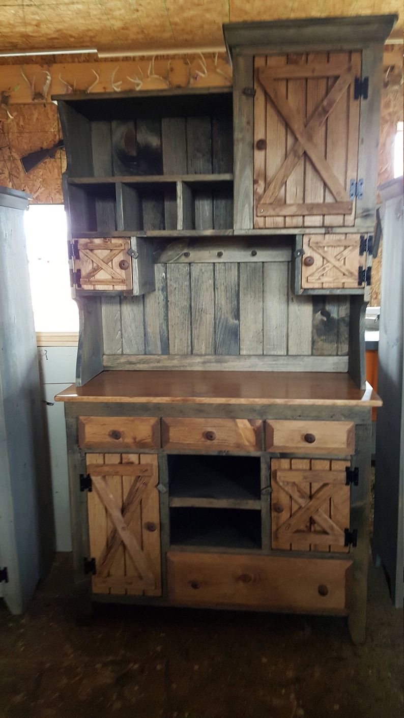 Rustic Farmhouse Step Back Cabinet: Pine Hutch Buffet - Etsy