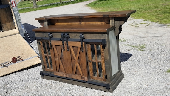 Man Cave Bar With Tin Kitchen Island Bar Cabinet W Sliding Barn Doors Country Furniture Farmhouse Furniture Rustic Furniture Etsy