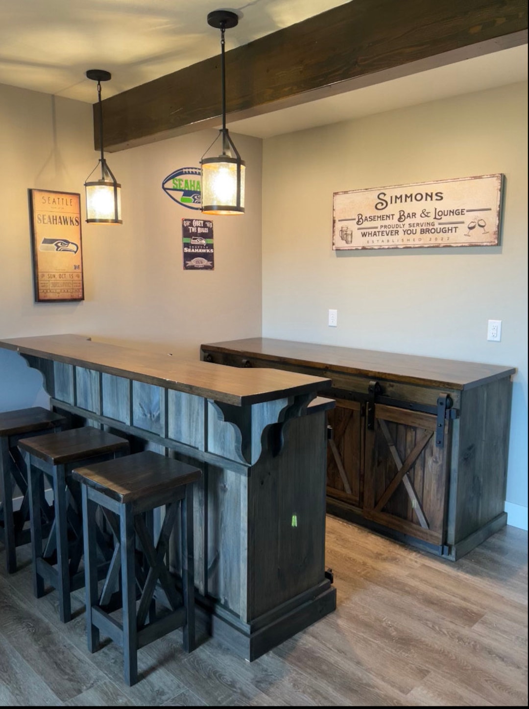 Rustic Bar and Back Bar With Free Stools: Country Farmhouse Furniture ...