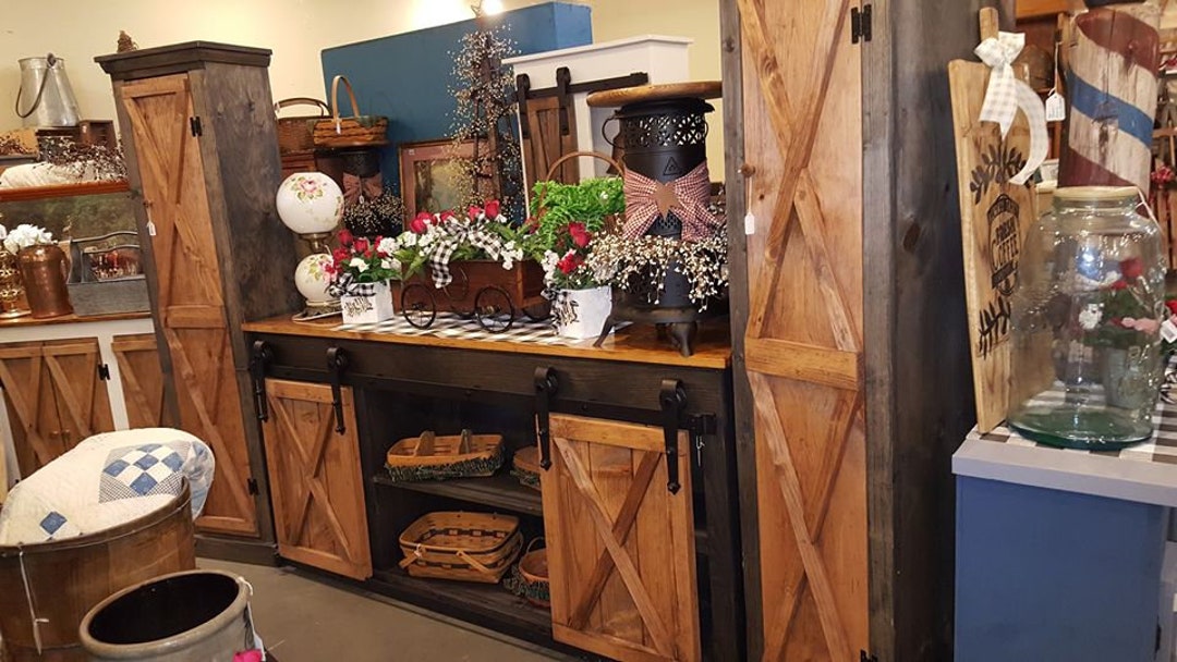 Farmhouse TV Stand: Rustic Media Console With Sliding Barn Doors - Etsy