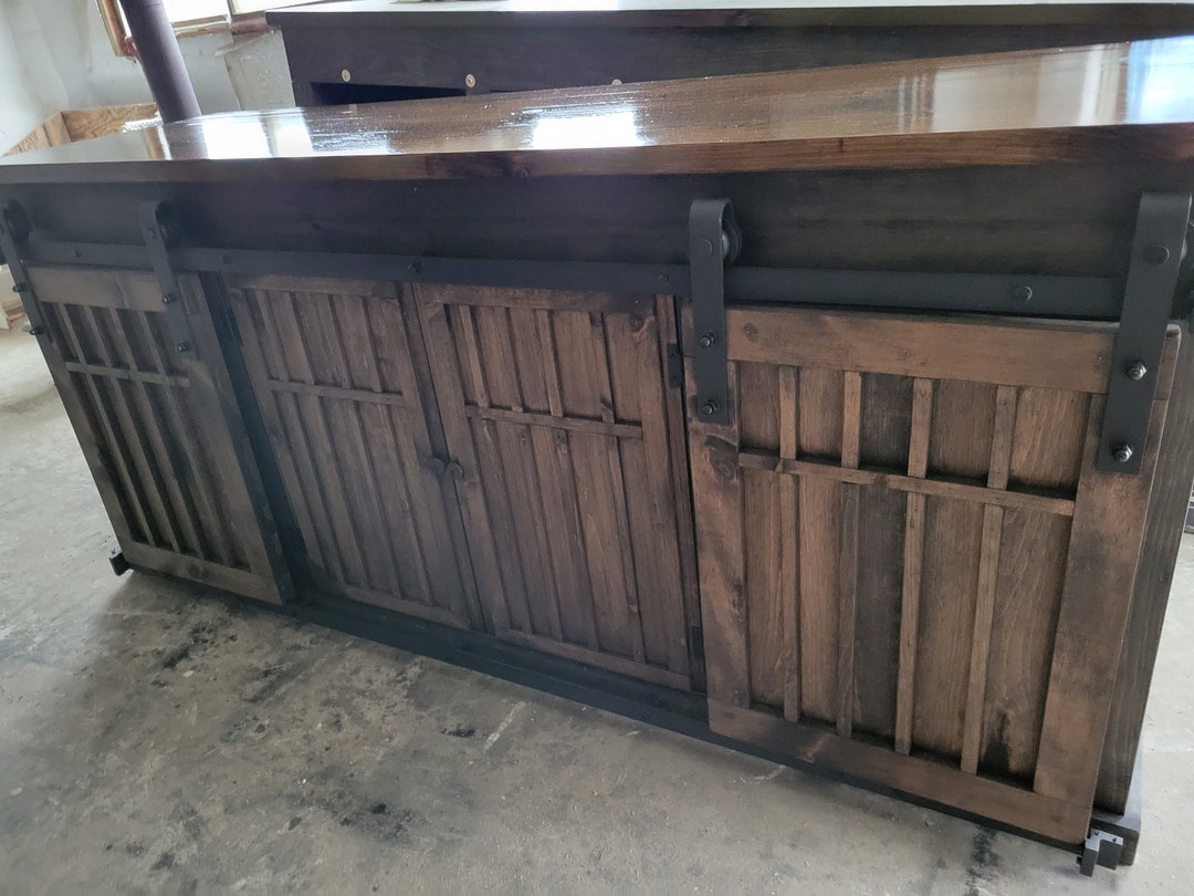 Dry Bar Rustic Pine Back Bar Cabinet With Sliding Barn Doors - Etsy