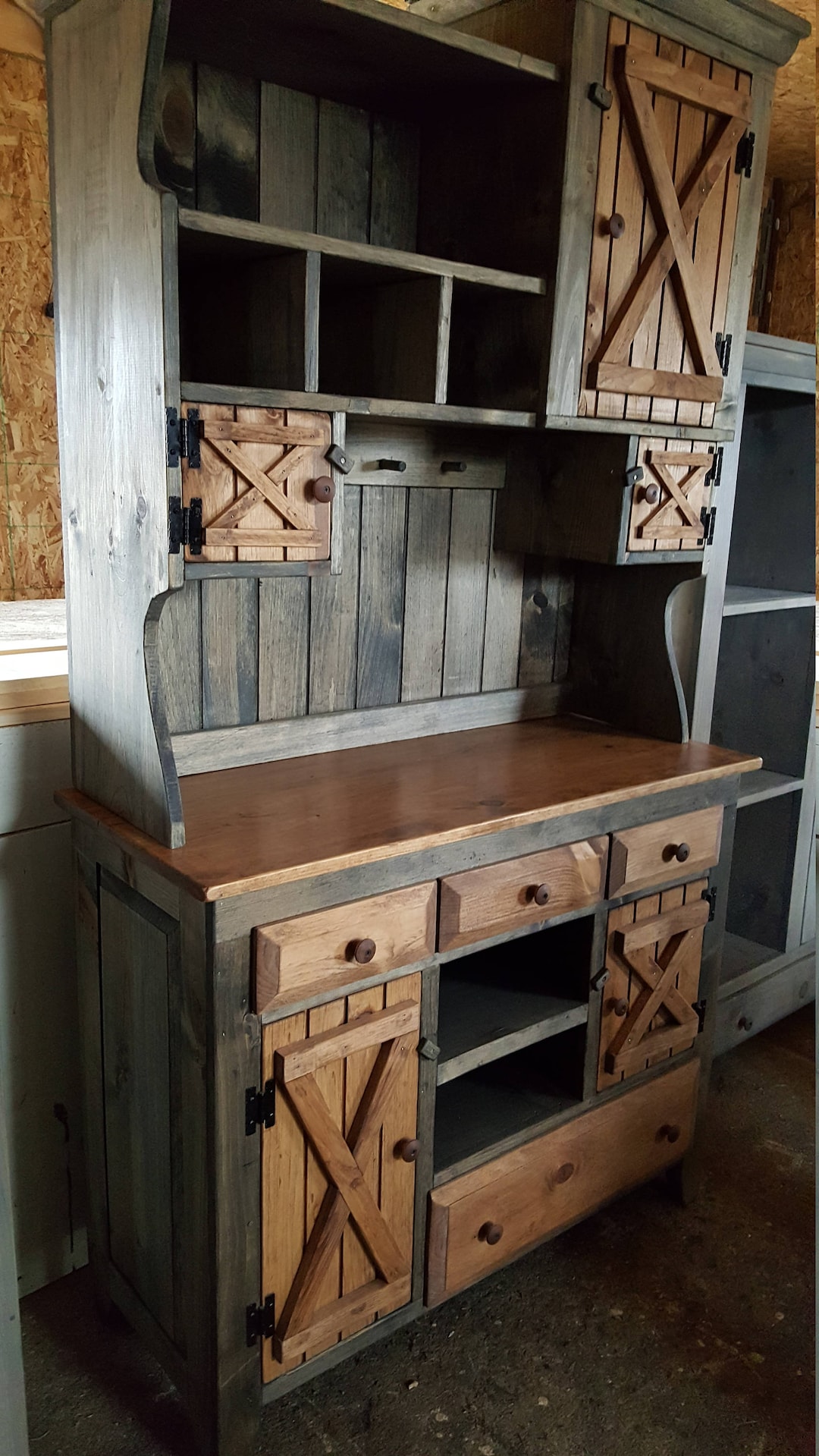 Rustic Farmhouse Step Back Cabinet: Pine Hutch Buffet - Etsy