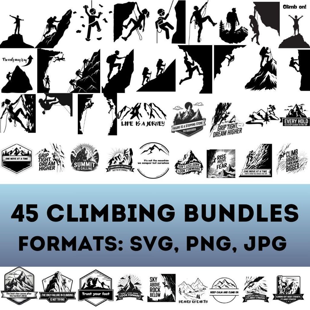 Rock Climbing Silhouette , Bundle of 45 SVG Files, Rock Climbing Svg ...
