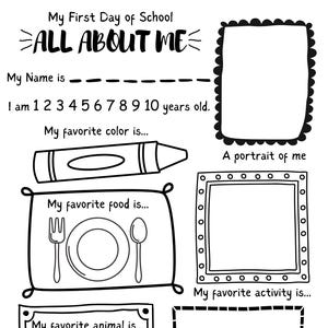 First Day of School | All About Me Worksheet | Back to School Printable ...