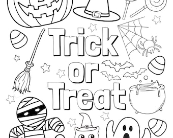 Halloween Coloring Page | Pumpkin, Ghost & Candy Printable | Kids and ...