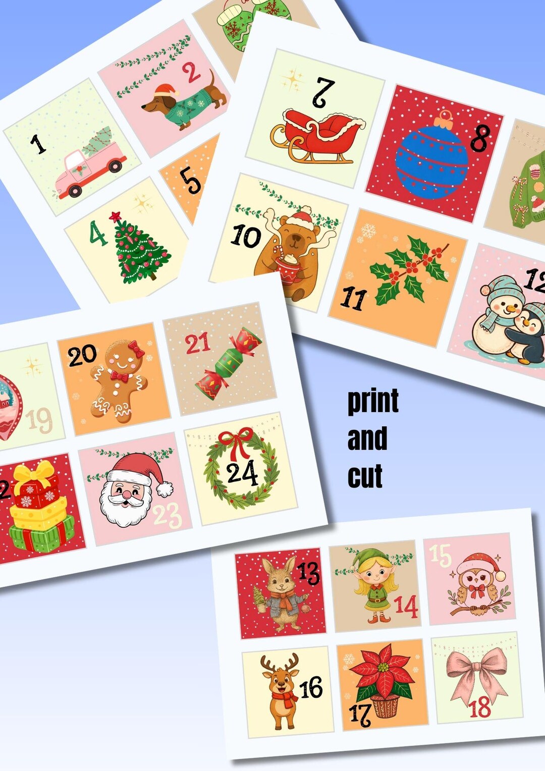 Printable Advent Calendar–24 Activity Cards+numbered Tags (1–24), DIY ...