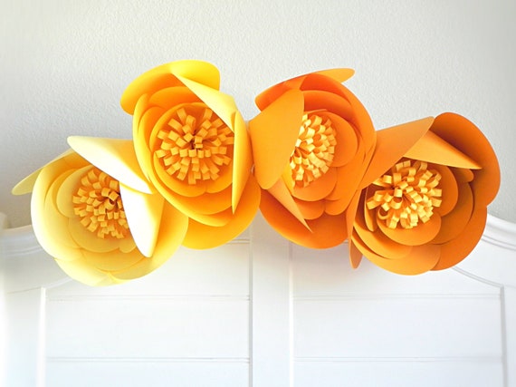 Set of 4 Large Yellow Paper Flowers, Perfect for Backdrops, Weddings ...