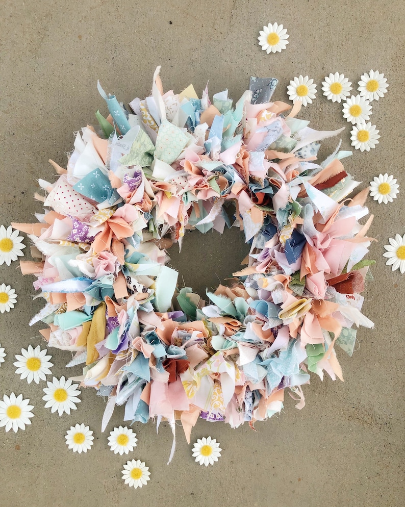 Soft Cottage Rag Wreath – Handmade Fabric Wreath in Blush, Sage ...