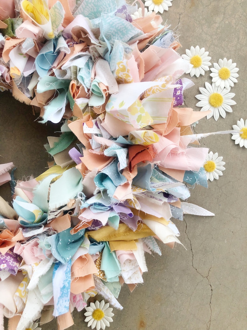 Soft Cottage Rag Wreath – Handmade Fabric Wreath in Blush, Sage ...