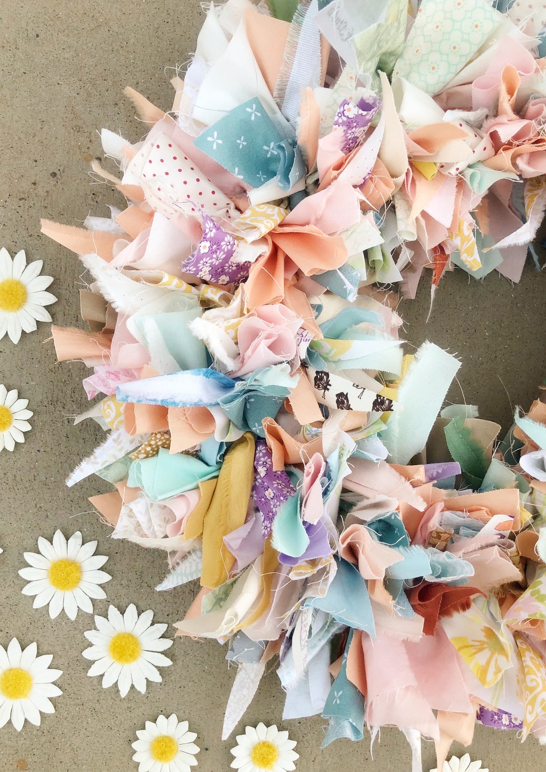 Soft Cottage Rag Wreath – Handmade Fabric Wreath in Blush, Sage ...