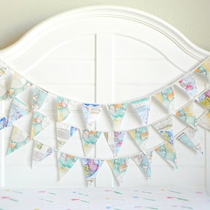 Vintage World Map Bunting Garland for Travel-themed Nursery or ...