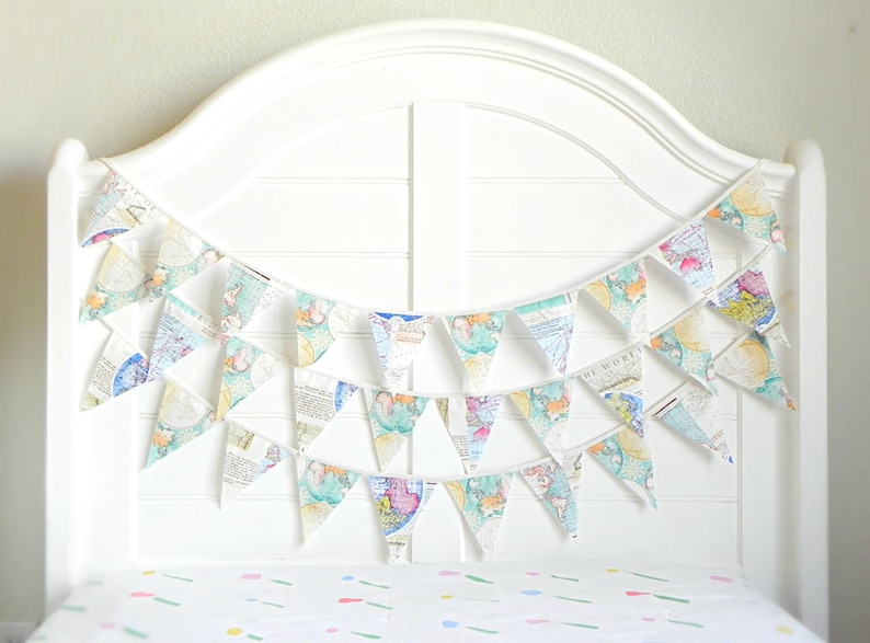 Vintage World Map Bunting Garland for Travel-themed Nursery or - Etsy