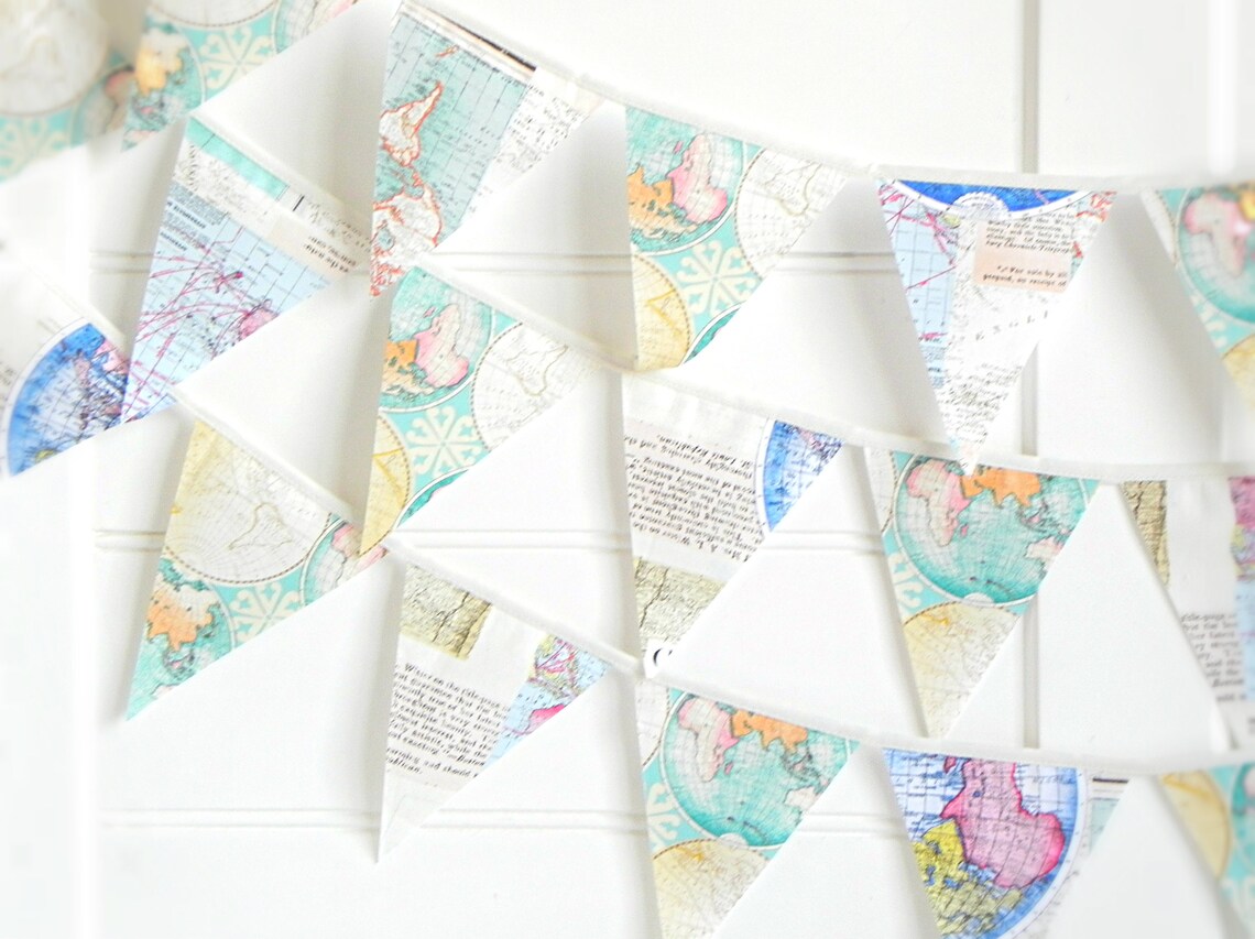 Vintage World Map Bunting Garland for Travel-themed Nursery or - Etsy