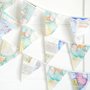 Vintage World Map Bunting Garland for Travel-themed Nursery or ...