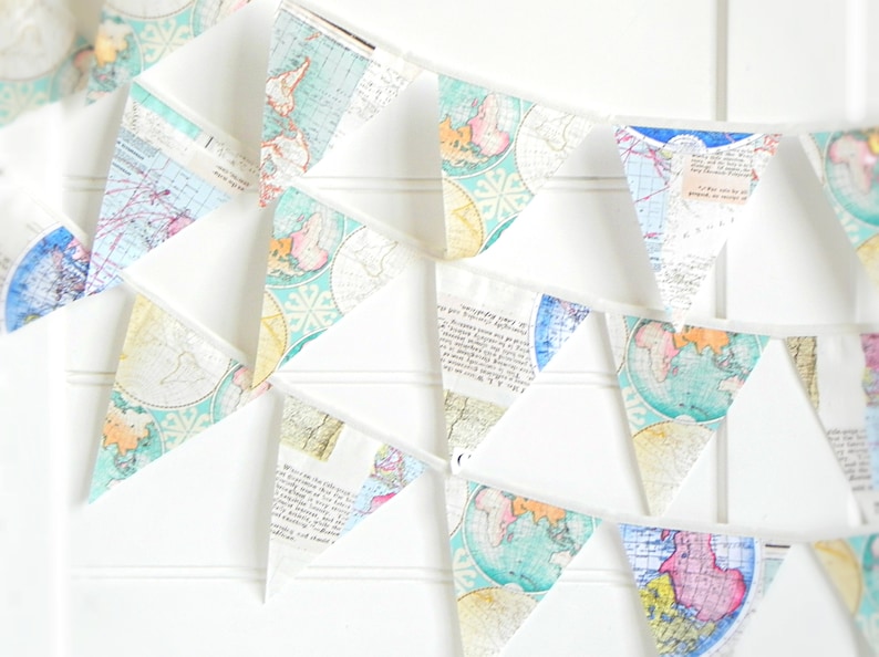Vintage World Map Bunting Garland for Travel-themed Nursery or - Etsy