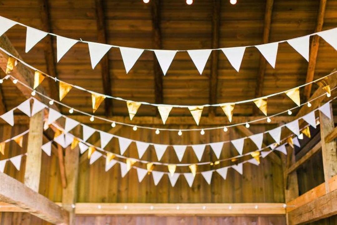 Classic White and Gold Bunting Banners - Rustic Barn Wedding & Country ...