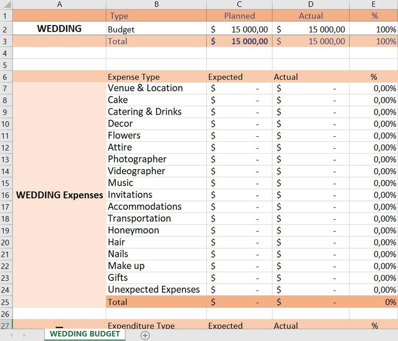 Wedding Budget Spreadsheet Template Checklist Digital Plan Bride Excel ...