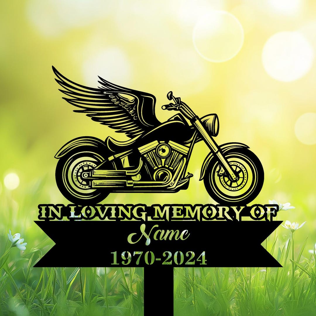 Personalized Motorcycle Memorial Stake, Angel Wings Motorcycle Sign, in ...