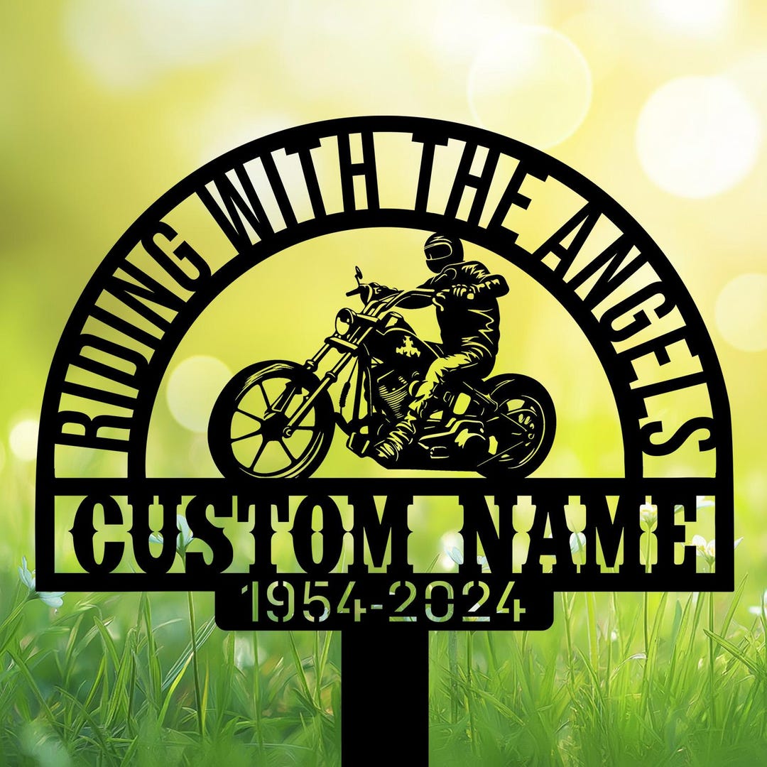 Personalized Riding With the Angels Memorial Sign – Custom Biker Grave ...