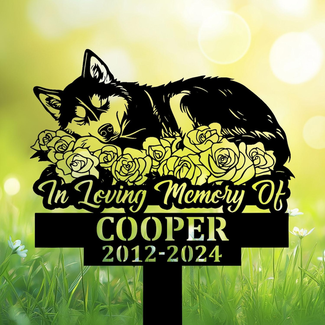 Personalized Siberian Husky Memorial Stake, Siberian Husky Sleeping on ...